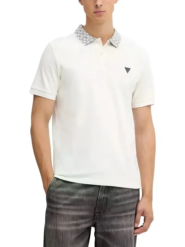 Guess Patterned Collar Logo Polo Shirt - Neutrals
