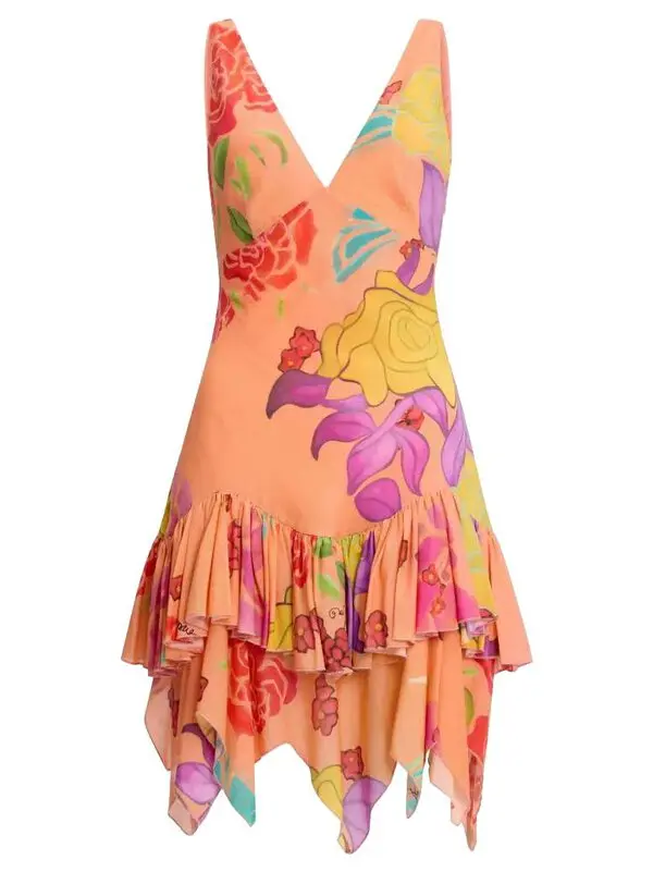 DONDE ESTEBAN Floral Ruffled Mini Dress - Orange