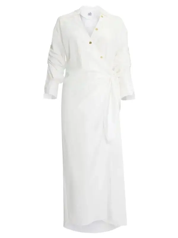 DONDE ESTEBAN Shirt Tie Midi Dress - White