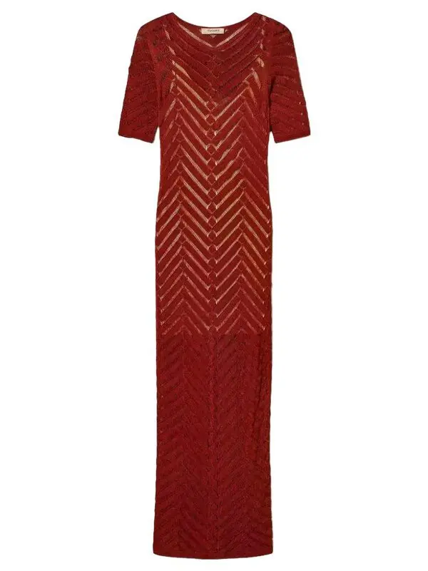 TWINSET Chevron Knitted Maxi Dress - Red
