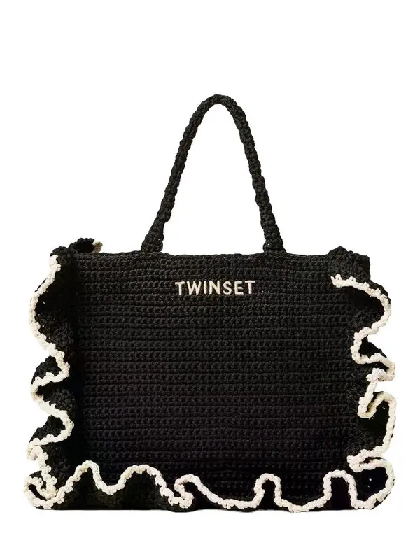 TWINSET Ruffled Trim Tote Bag - Black
