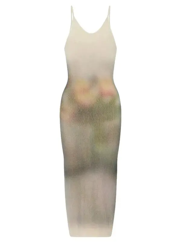 MAISON MARGIELA Cotton Floral Print Midi Dress - Neutrals