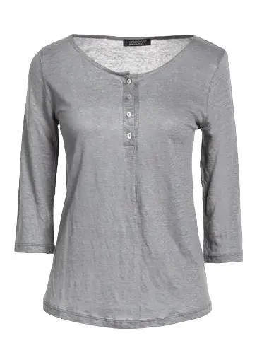 ARAGONA Henley Linen T-shirt - Grey