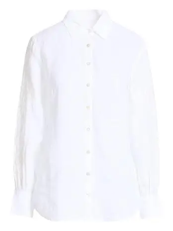 120% Lino Solid Linen Shirt With Appliqués - White