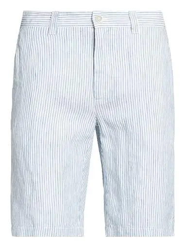 120% Lino Striped Linen Casual Shorts - Blue