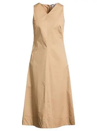KAOS Cotton Midi Flared Dress - Beige