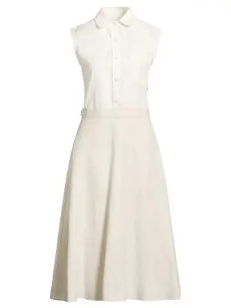 Thom Browne Linen Two-tone Midi Shirt Dress - Off White