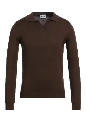 BERNA Knitted V-neck Cotton Sweater - Brown