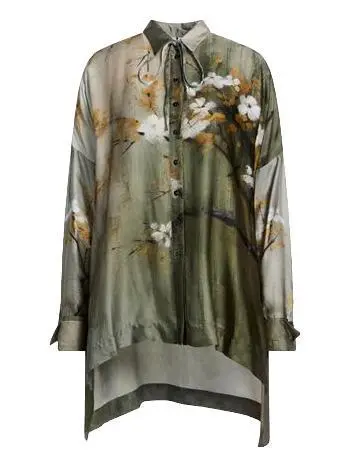 Masnada Floral-print Long Shirt - Sage Green