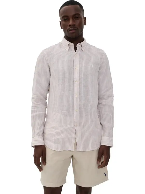 Polo Ralph Lauren Striped Linen Button Down Shirt - Coastal Beige White