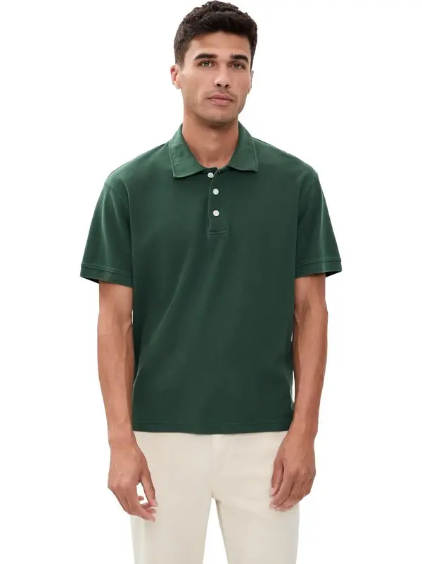 ALEX MILL Ryan Short Sleeve Pique Polo - Evergreen