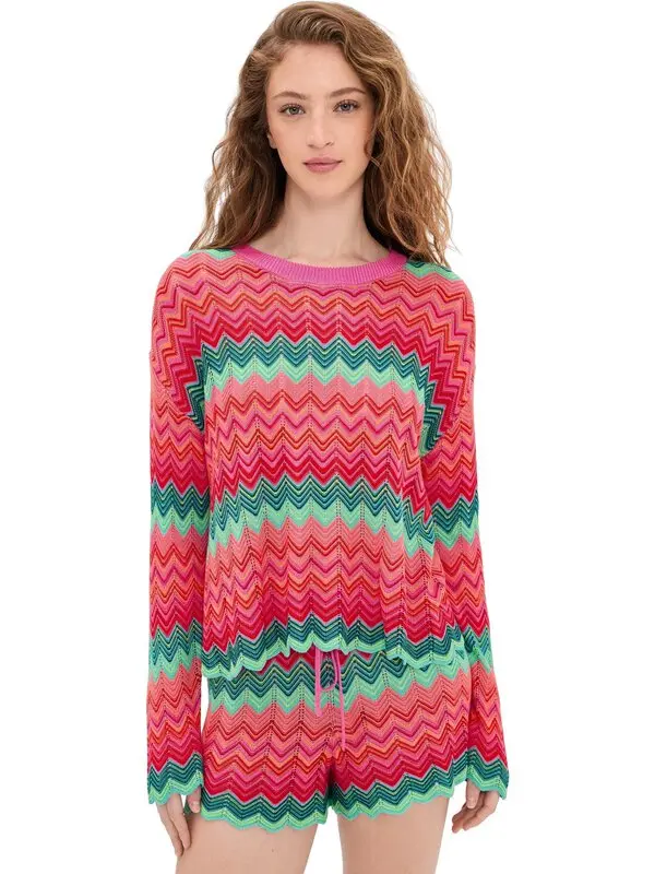 Beach Riot Chevron Knit Sweater - Strawberry Ice Chevron