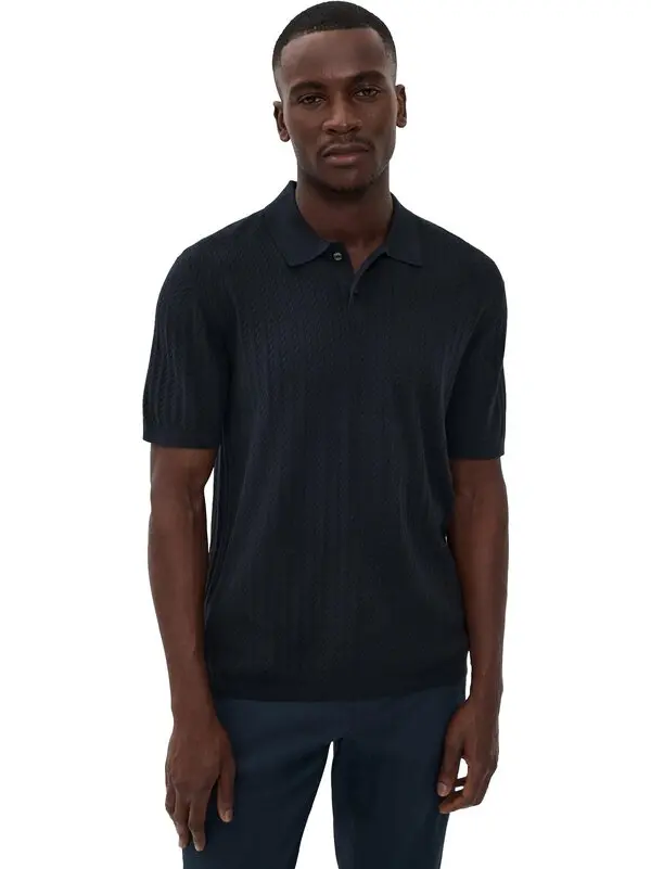 Theory Short Sleeve Polo In Fine Bilen - Dark Eclipse