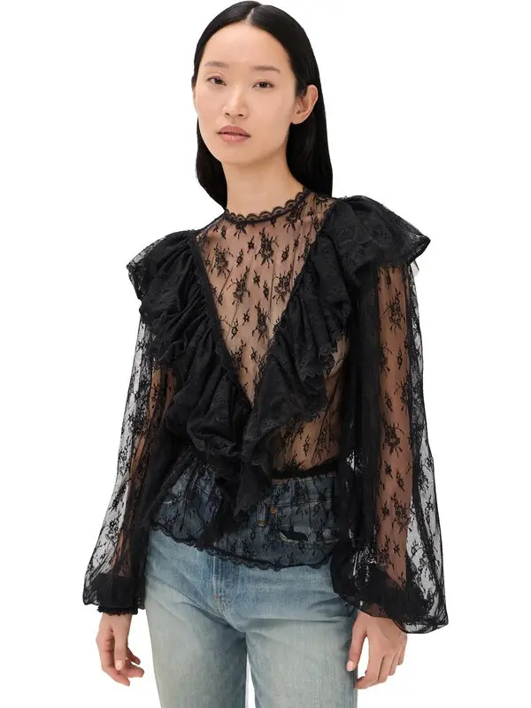 Ronny Kobo Talia Floral Lace Blouse - Black