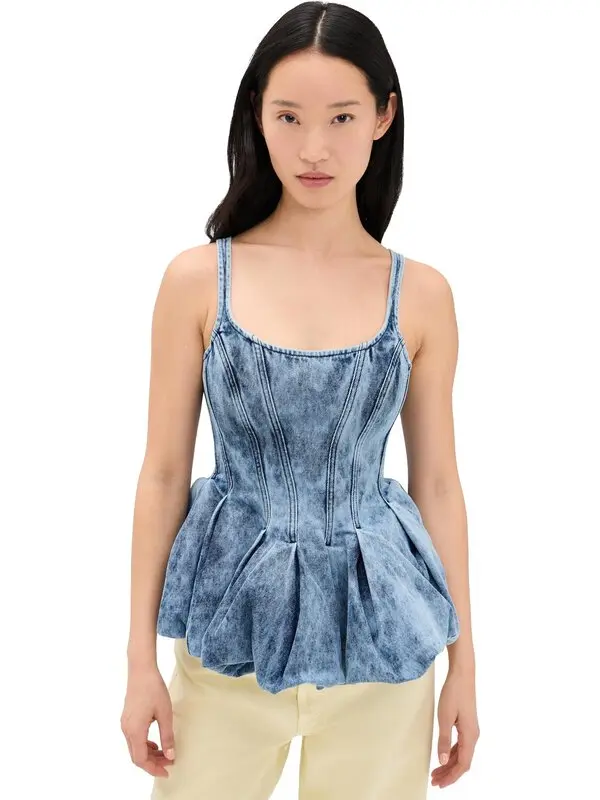 MARQUES' ALMEIDA Acid Wash Denim Pleated Top - Blue