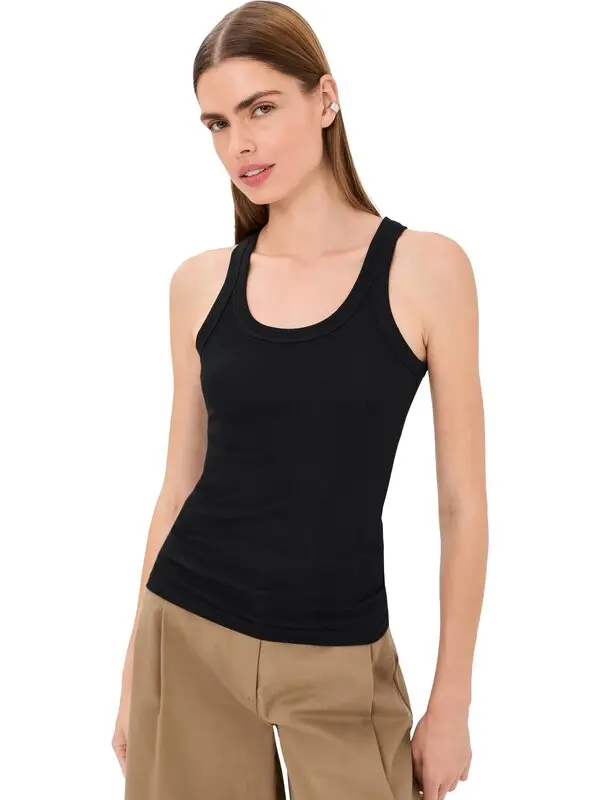 RÓHE Scoop Neck Ribbed Tank Top - Black