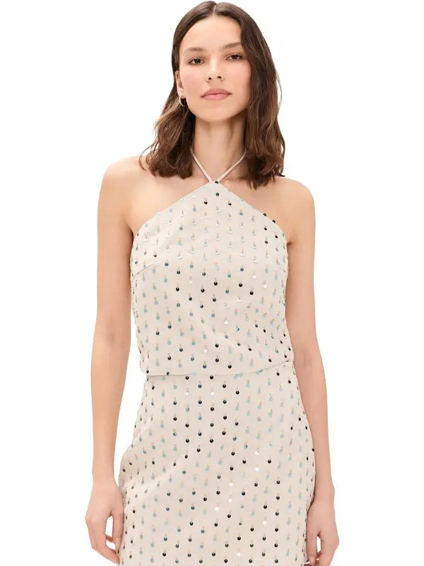 Line & Dot Sunstone Sequin Top - Ecru