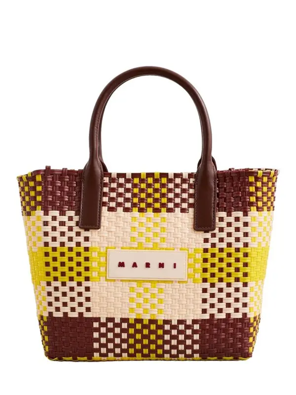 Marni Check Pattern Pvc Tote - Lily White/vanilla/wild Cherry