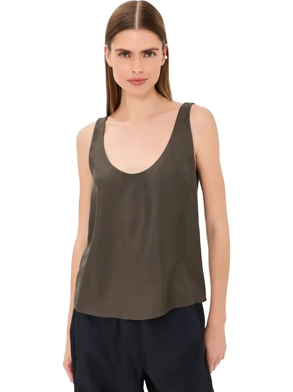 RÓHE Silk Scoop Neck Top - Earth