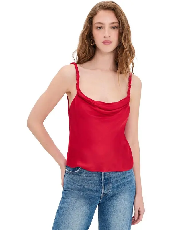 Alice + Olivia Twist Strap Cowl Neck Tank - Chili Pepper