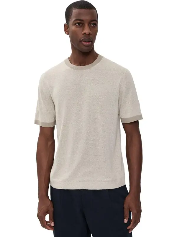 Theory Short Sleeve Crew Neck Tee In Silk Linen - Silver Cloud