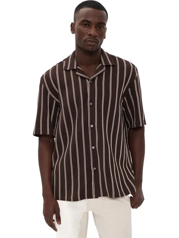 BOSS Ribbed Camp Shirt - Dark Brown