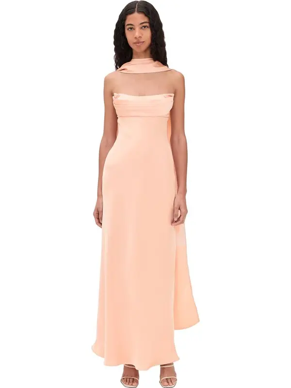 RUNAWAY THE LABEL Strapless Maxi Dress With Scarf - Peach