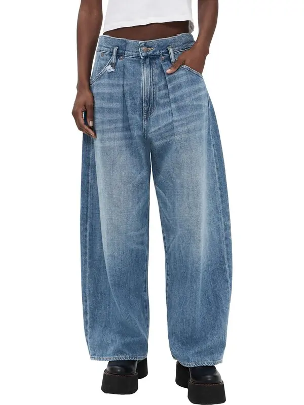 R13 Pleated Waistband Denim Jeans - Concrete Blue