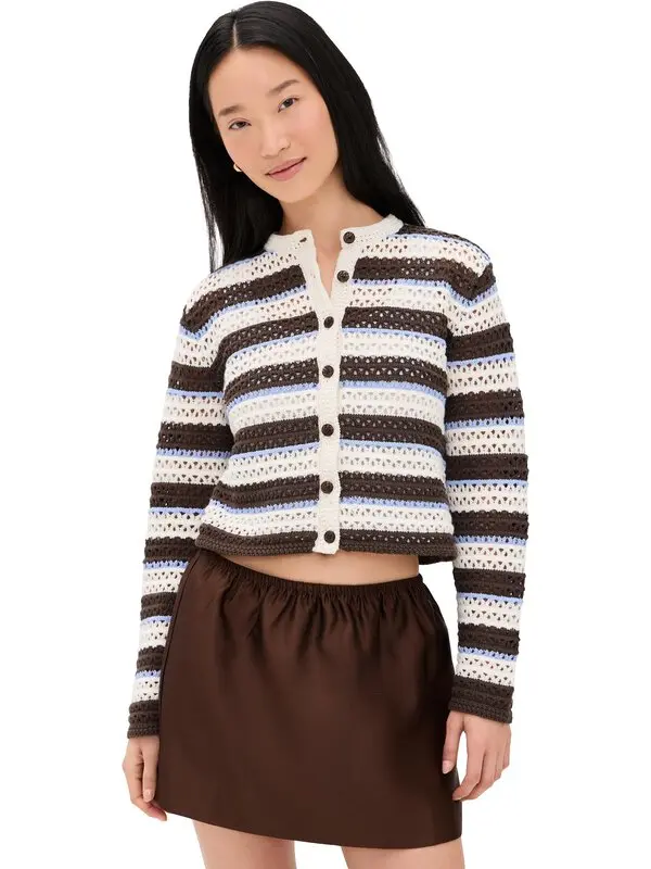 Madewell Striped Crochet Cardigan - Ivory And Brown Multi Stripe