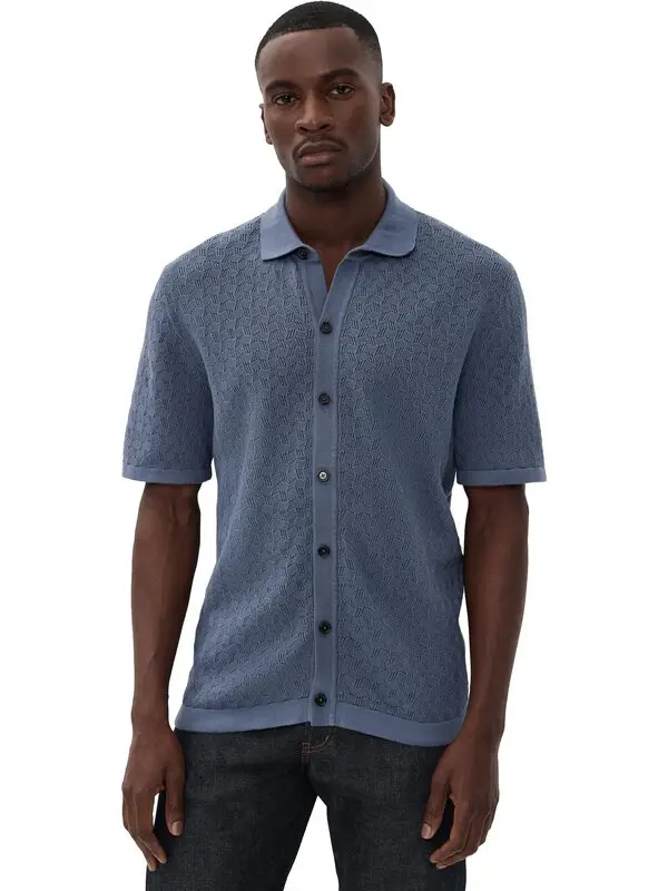 BOSS Knit Button Down Shirt - Smoke Blue