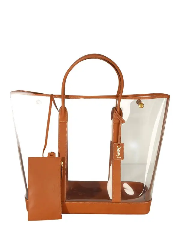 Saint Laurent Calfskin Vinyl Cabas Tote - Brown