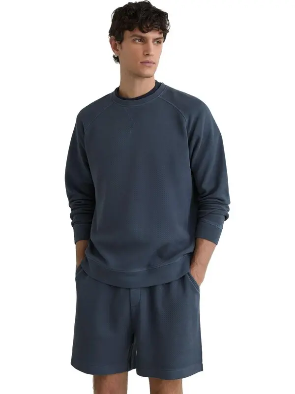 REISS Cotton-piqué Garment-dyed Sweatshirt - Airforce Blue