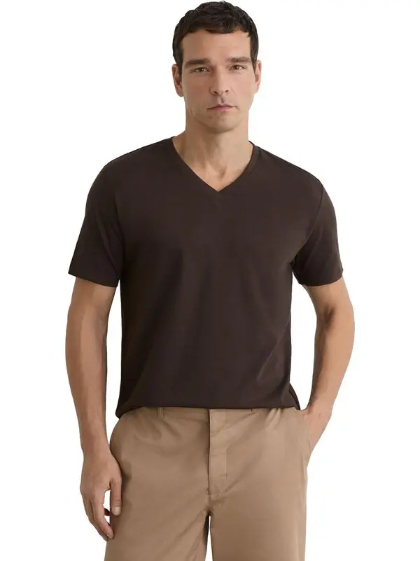 REISS Dayton Cotton V-neck Tailored-fit T-shirt - Coco Brown