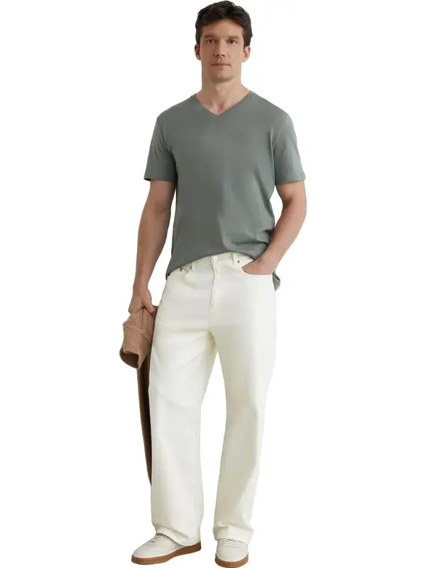 REISS Dayton Cotton V-neck Tailored-fit T-shirt - Sage Green