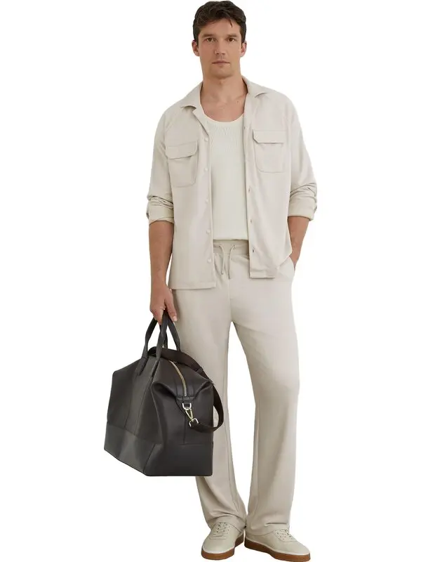 REISS Relaxed Jersey Drawstring Trousers - Light Stone