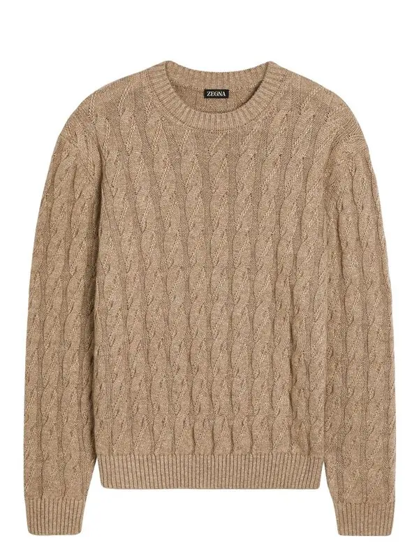 Zegna Cable-knit Linen-blend Jumper - Brown