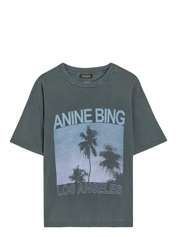 ANINE BING Palms Printed Cotton T-shirt - Grey