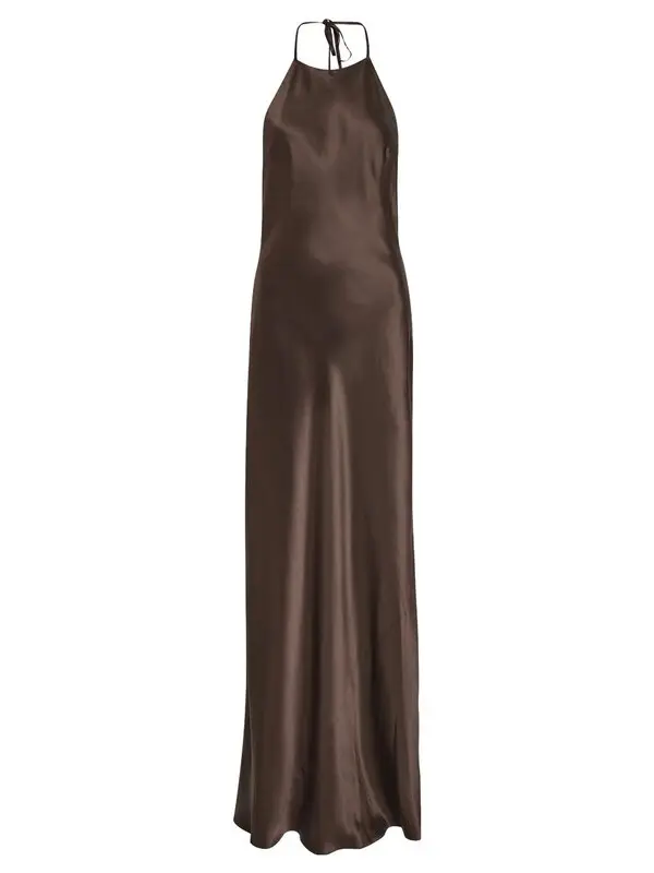 REFORMATION Halterneck Silk Maxi Dress - Brown