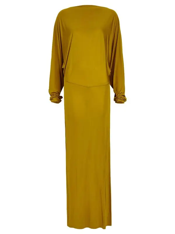 DE LA VALI Devana Open Back Jersey Maxi Dress - Gold