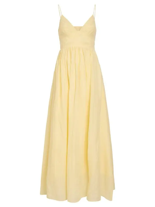 Aje Vacation Pleated Ramie Maxi Dress - Yellow