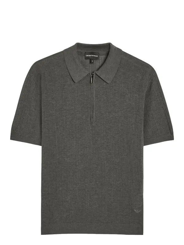 Emporio Armani Fine-knit Cotton Polo Shirt - Dark Grey