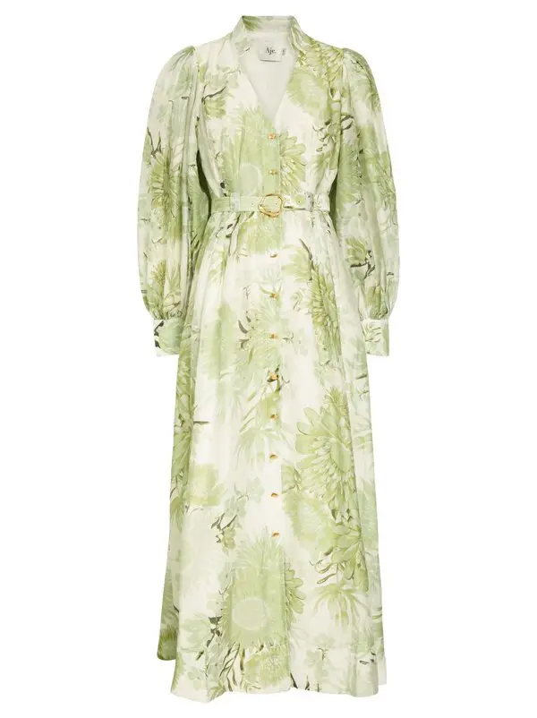 Aje Reflector Floral-print Midi Shirt Dress - Green