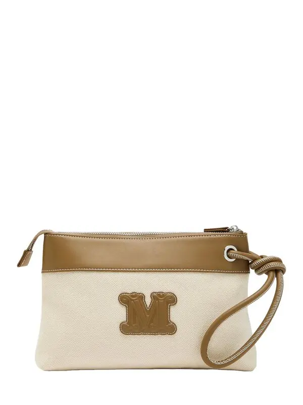 Max Mara Frisia Logo-appliquéd Canvas Clutch - Camel