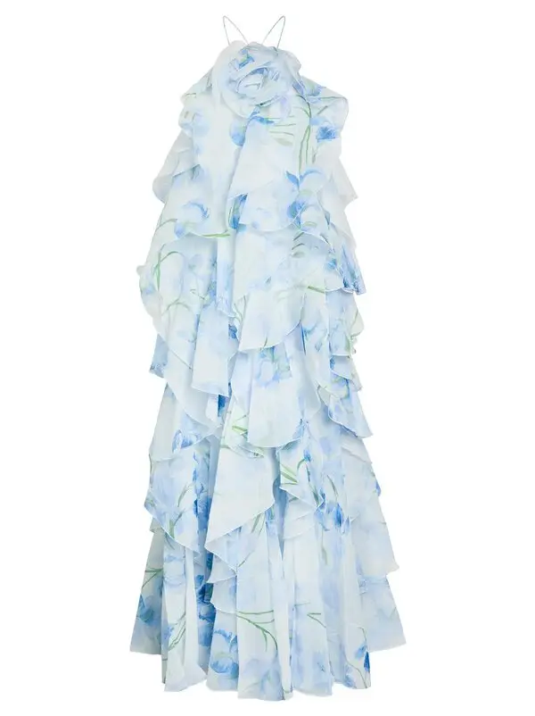Aje Pandorea Ruffled Chiffon Maxi Dress - Blue