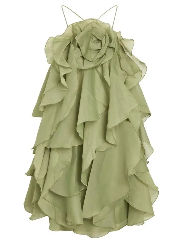 Aje Pandorea Ruffled Chiffon Mini Dress - Green