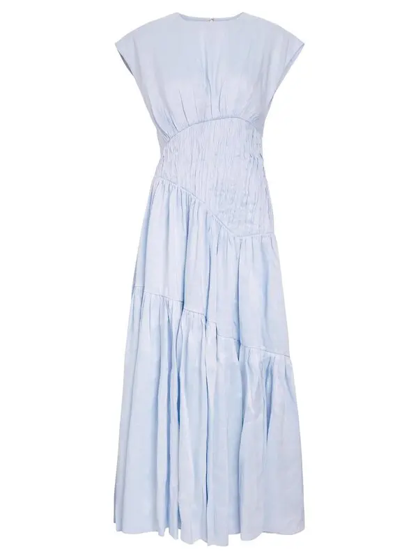 Aje Ecliptica Shirred Linen-blend Midi Dress - Blue