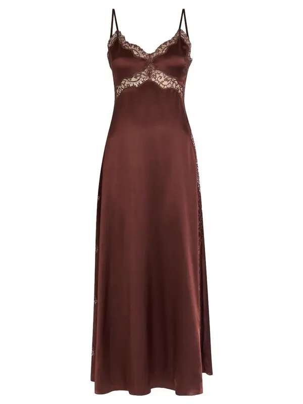 REFORMATION Lace-trim Silk Midi Slip Dress - Dark Brown