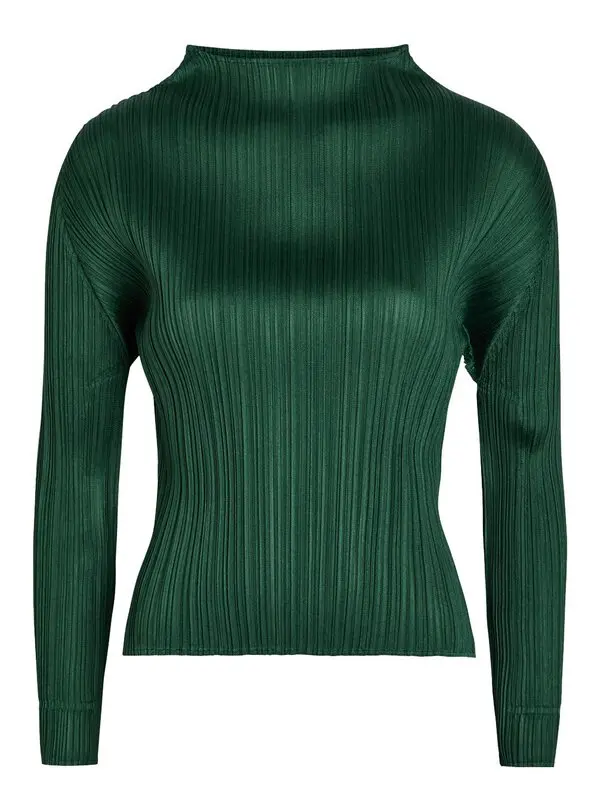 Issey Miyake Pleated Mock-neck Woven Top - Dark Green