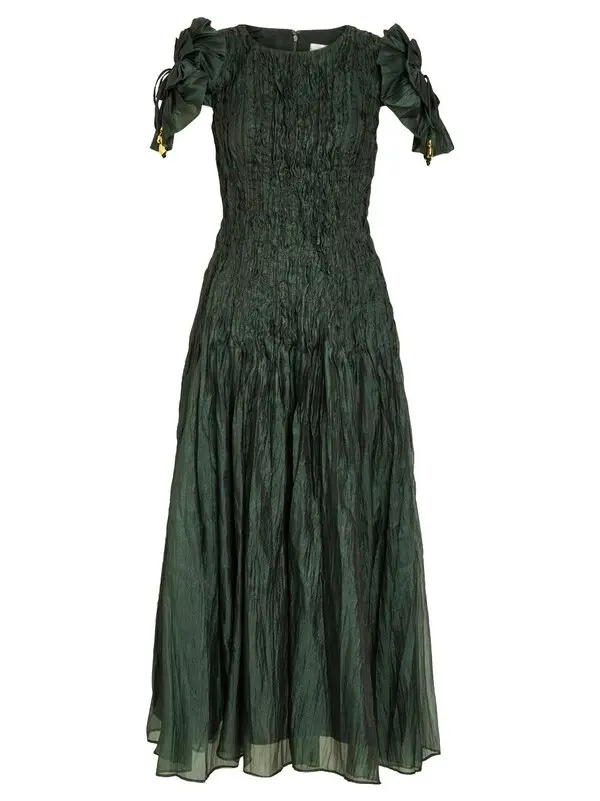 Aje Angeli Pintuck Organza Midi Dress - Dark Green