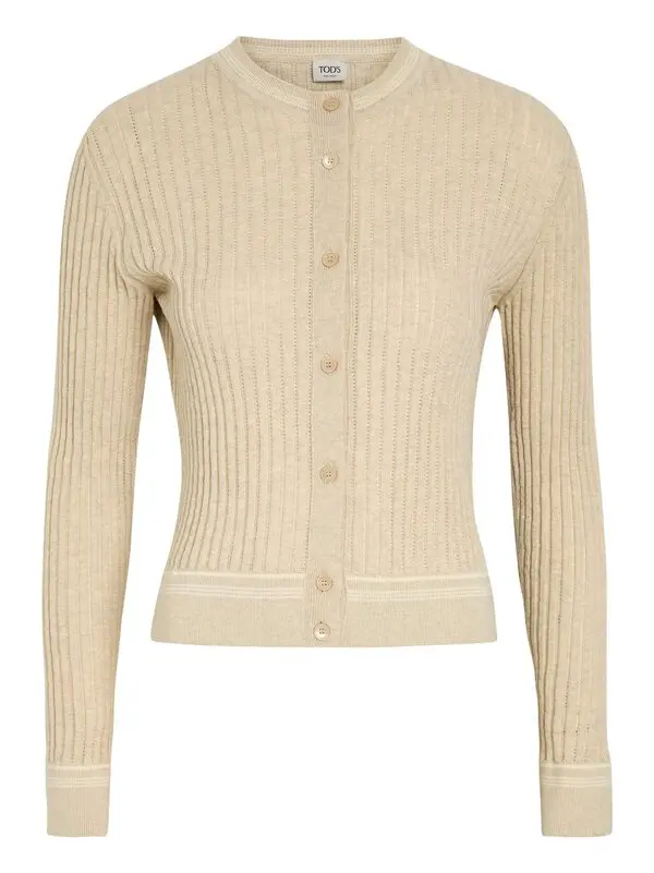 TOD'S Striped Trims Cotton-knit Cardigan - Beige